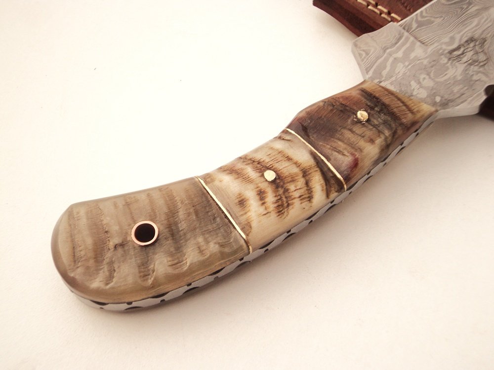 DKC Knives (8 8/18) DKC-826 Musoki Gut Hook Skinner Damascus Steel Knife 9" Overall 5" Blade 8.5 oz Hand Made