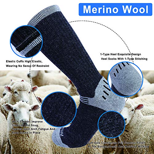 EnerWear 6P Pack Men's Merino Wool Blended Hiking Socks (US 10-13, Dark Grey)