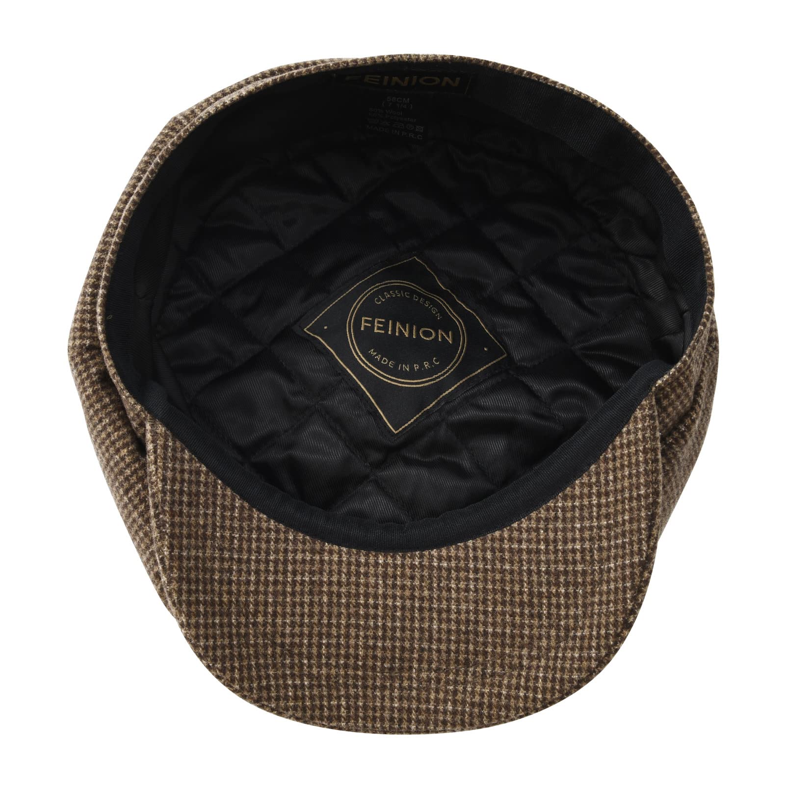 FEINION Men's 8 Piece Newsboy Flat Cap Wool Blend Gatsby Ivy Golf Cabbie Hat (T-Houndstooth Coffee, 7 3/4)