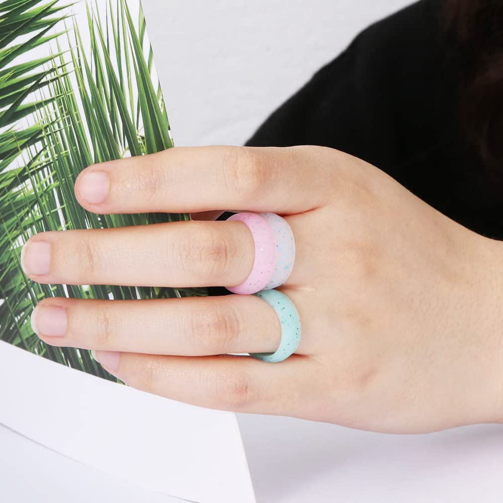 GALANI Silicone Wedding Rings Set for Women Glitter Silicone Stacking Rings for Engagment Promise Friendship Love Size 8