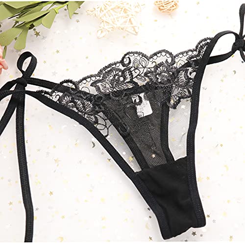 Women Tie Side Panties Sexy Adjustable G-String see through Mesh Yarn Thong Underwear-Multicolor