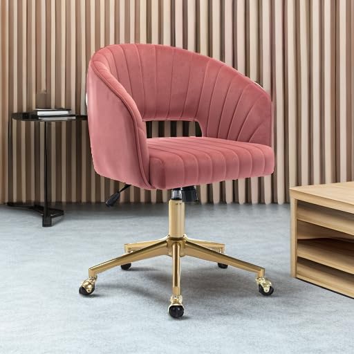 Eifizek Velvet Office Desk Chair, Modern Adjustable Home Desk Chair with Wheels, Swivel Vanity Chair for Office, Vanity Study (Beige)