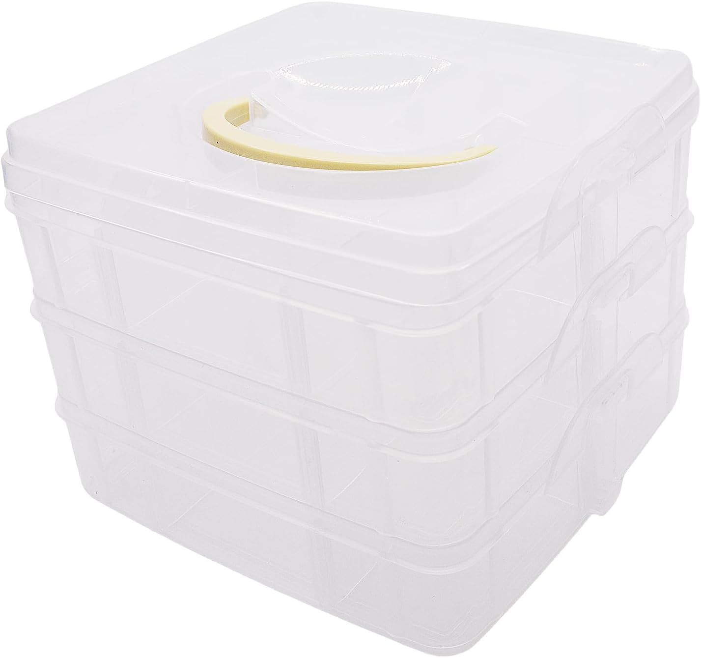 PENCK Cute Plastic Art Craft Storage Container, 3-Tier Stackable Bead Box, Hair Accessories Organizer with Compartments for Jewelry, Sewing Supplies, Art Supplies, 5.9x5.9x4.8in (Orange)