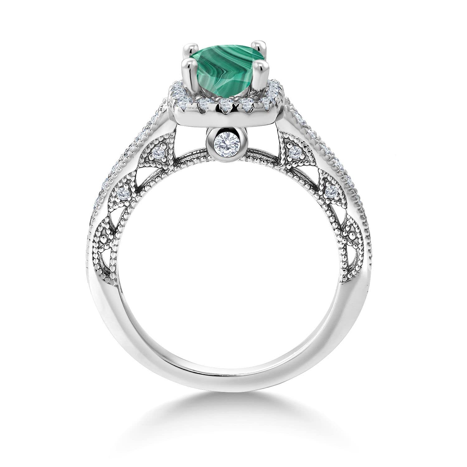 Gem Stone King 925 Sterling Silver 6MM Cushion Gemstone Birthstone and Accent White Created Sapphire Engagement Ring | Wedding Anniversary Promise Ring For Women | Available In Size 5, 6, 7, 8, 9