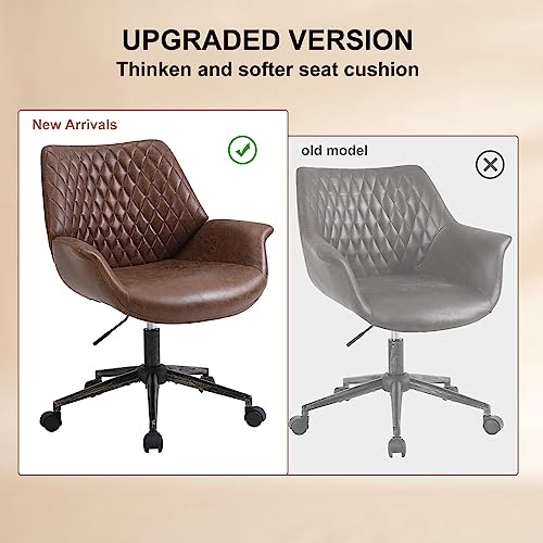 Ermnois Home Office Desk Chair, Fabric Modern Height Adjustable Task Chair with Armrest, Back and Wheels for Living Room Study Room and Bedroom, (New Version 1pc, Brown)