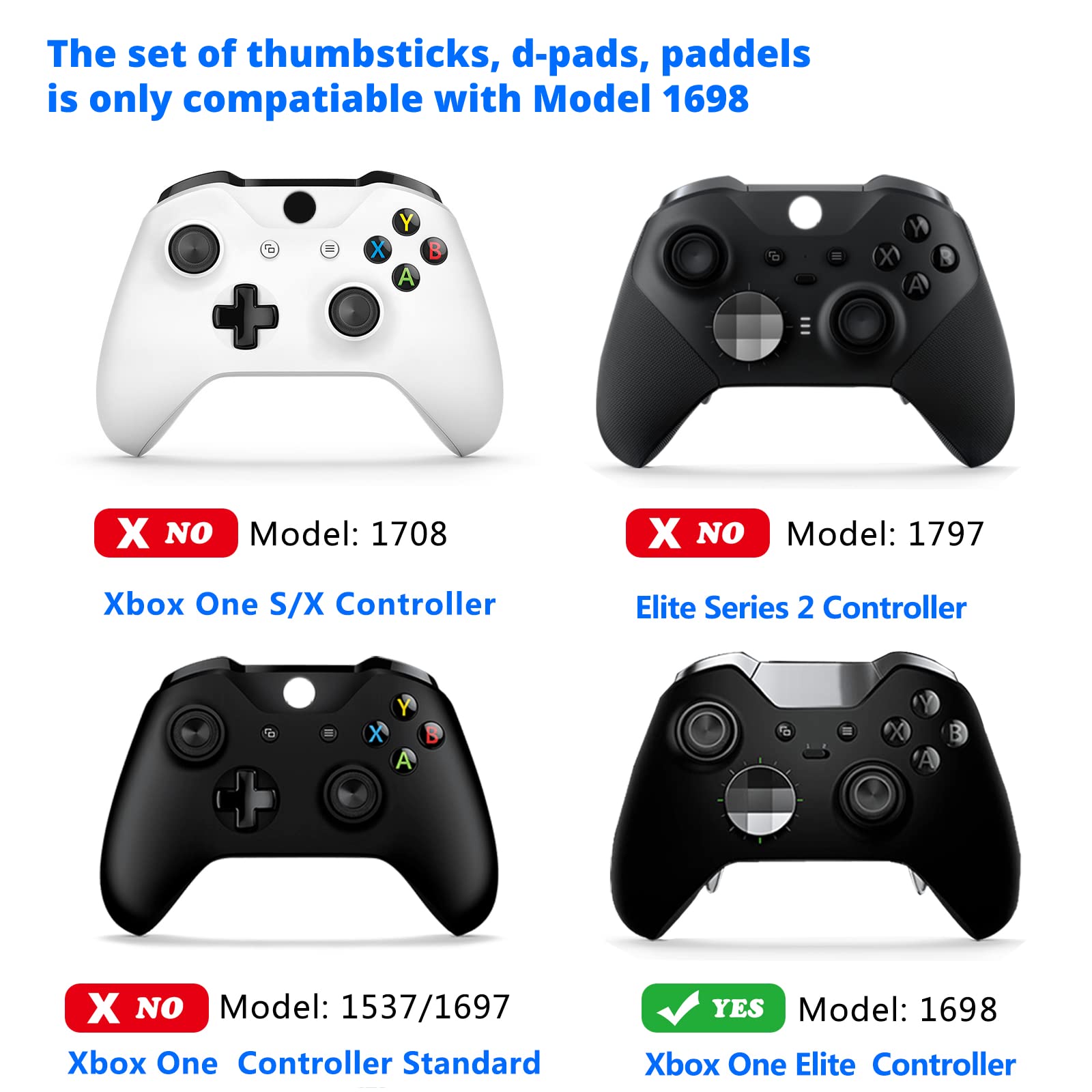 E-MODS GAMING 12 in 1 - Metal Mod 6 Swap Thumbsticks Joysticks, 4 Paddles & 2 Dpads with Open Tool for Xbox One Elite Controller -Model 1698(Blue)