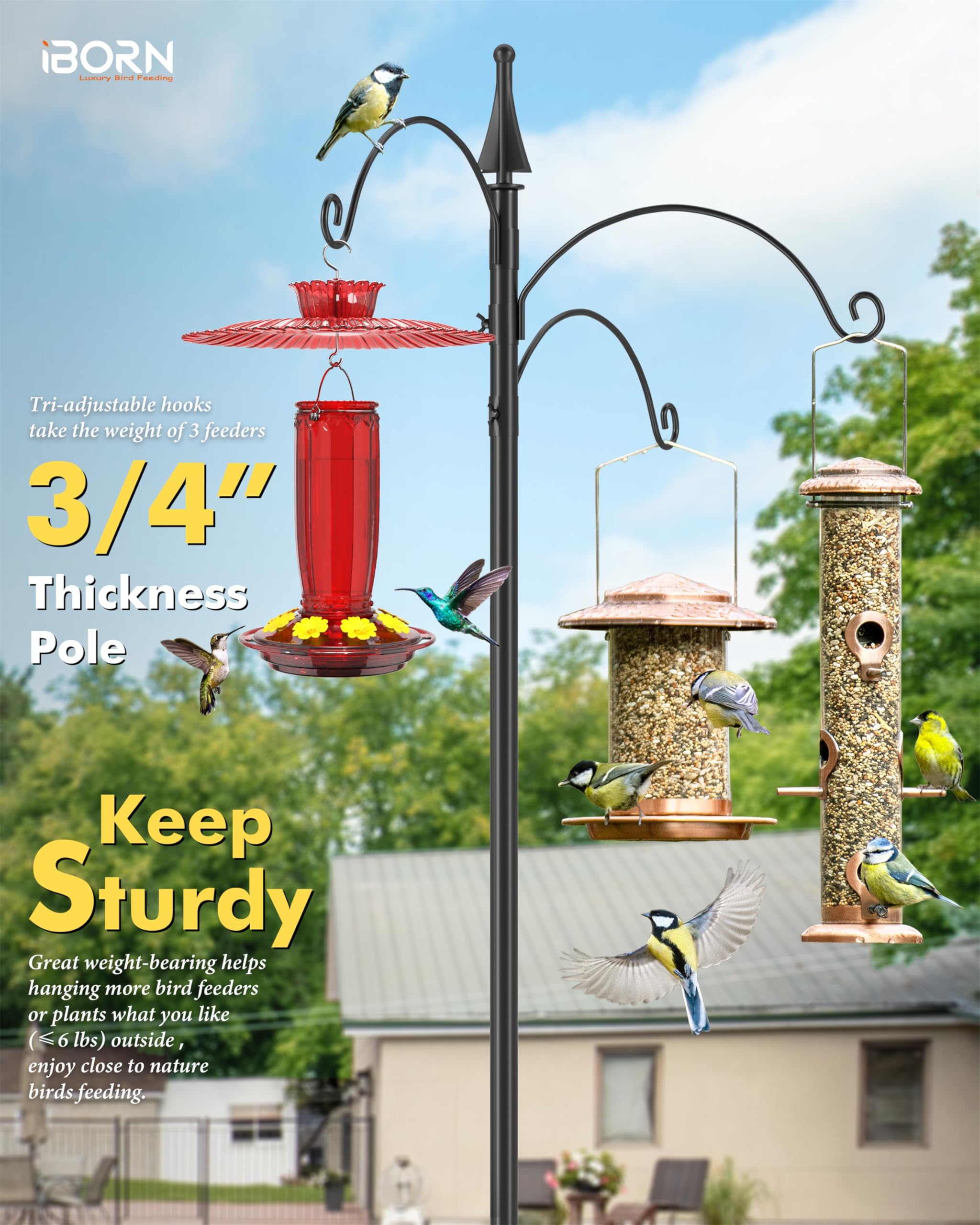 iBorn Shepherds Hooks for Outdoor Clamp On Deck Hook for Bird Feeder 45 Inch Bird Feeder Hangers for Deck Railing Humming Bird Feeders Hanging Tri-Hooks 2024 New (Feeders are Not Included)