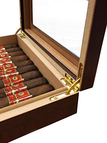 Prestige Import Group - The Chateau Glasstop Small Cigar Humidor - Capacity: 20 Cigars - Color: Cherry