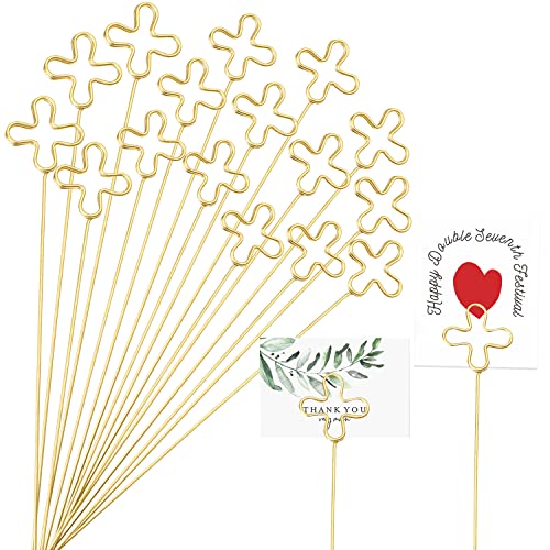 KIMOBER 30PCS Metal Floral Place Card Holder,13.4 Inch Golden Clover Flower Picks Photo Memo Clips Gift Card Holder for Flower Arrangements,Wedding and Birthday Party
