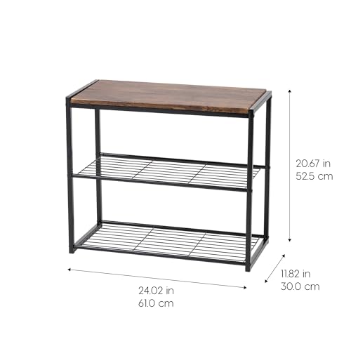 IRIS USA 3-Tier Shoe Bench for Entryway, 6 Pairs Extendable Shoe Organizer for Closet, Stackable Shoe Storage Organizer, Wood and Metal Shoe Rack Bench