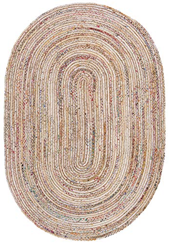 SAFAVIEH Cape Cod Collection Area Rug - 5' x 8' Oval, Beige & Multi, Handmade Boho Braided Jute & Cotton, Ideal for High Traffic Areas in Living Room, Bedroom (CAP202B)