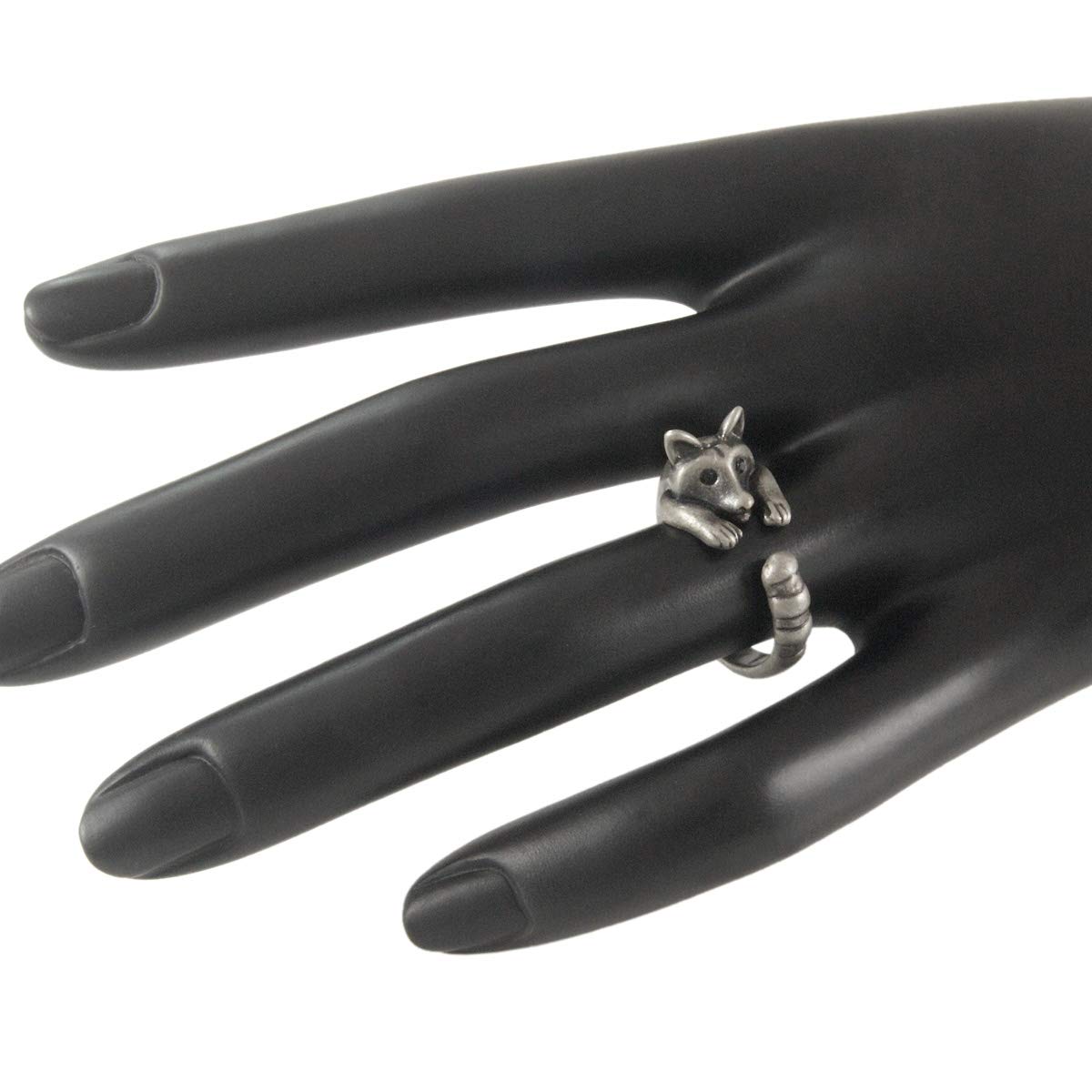 Ellenviva Raccoon Adjustable Animal Wrap Ring Vintage Silver Tone
