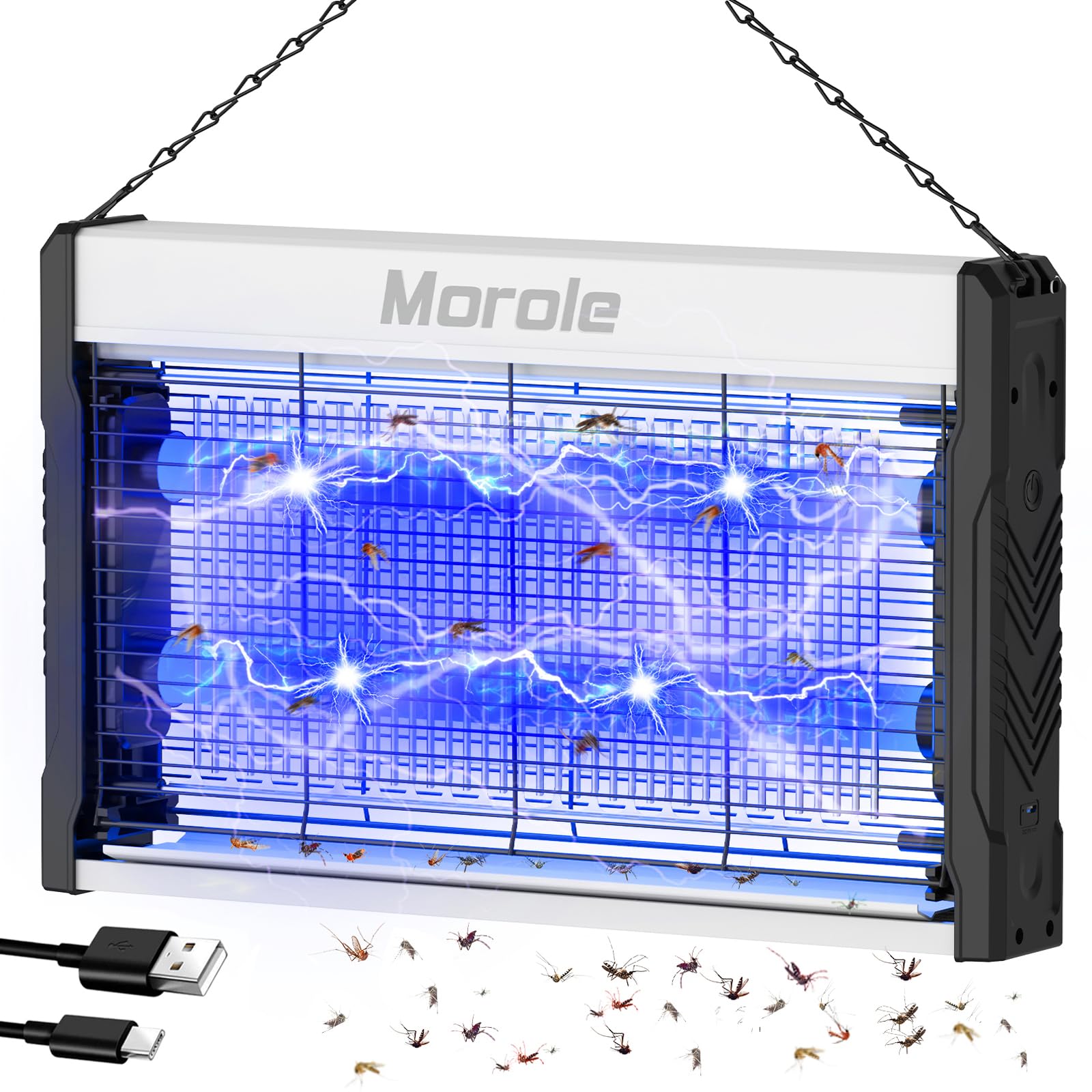 Morole Bug Zapper, 3200V Mosquito Zapper Indoor with Hanging Function, Electric Bug Zapper with Removable Tray, USB Powerful Flying Mosquito Indoor Fly Zapper for Outdoor Kitchen Bedroom Garden