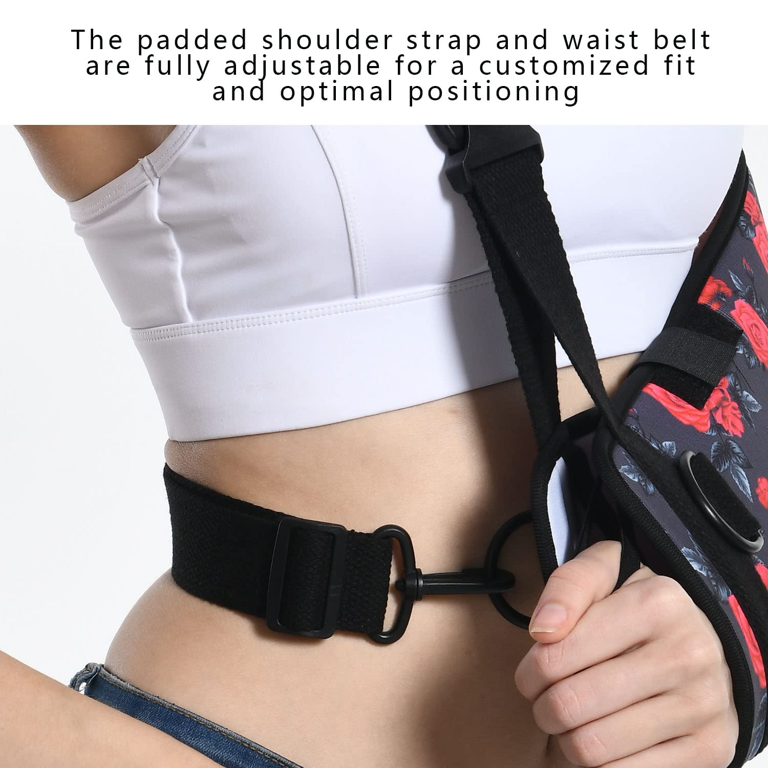 Fotgok Soft Foam Arm Sling with Waist Belt for Shoulder Women Rose-Shoulder Immobilizer with Strong Support-Breathable Arm Support Brace for Shoulder Injury