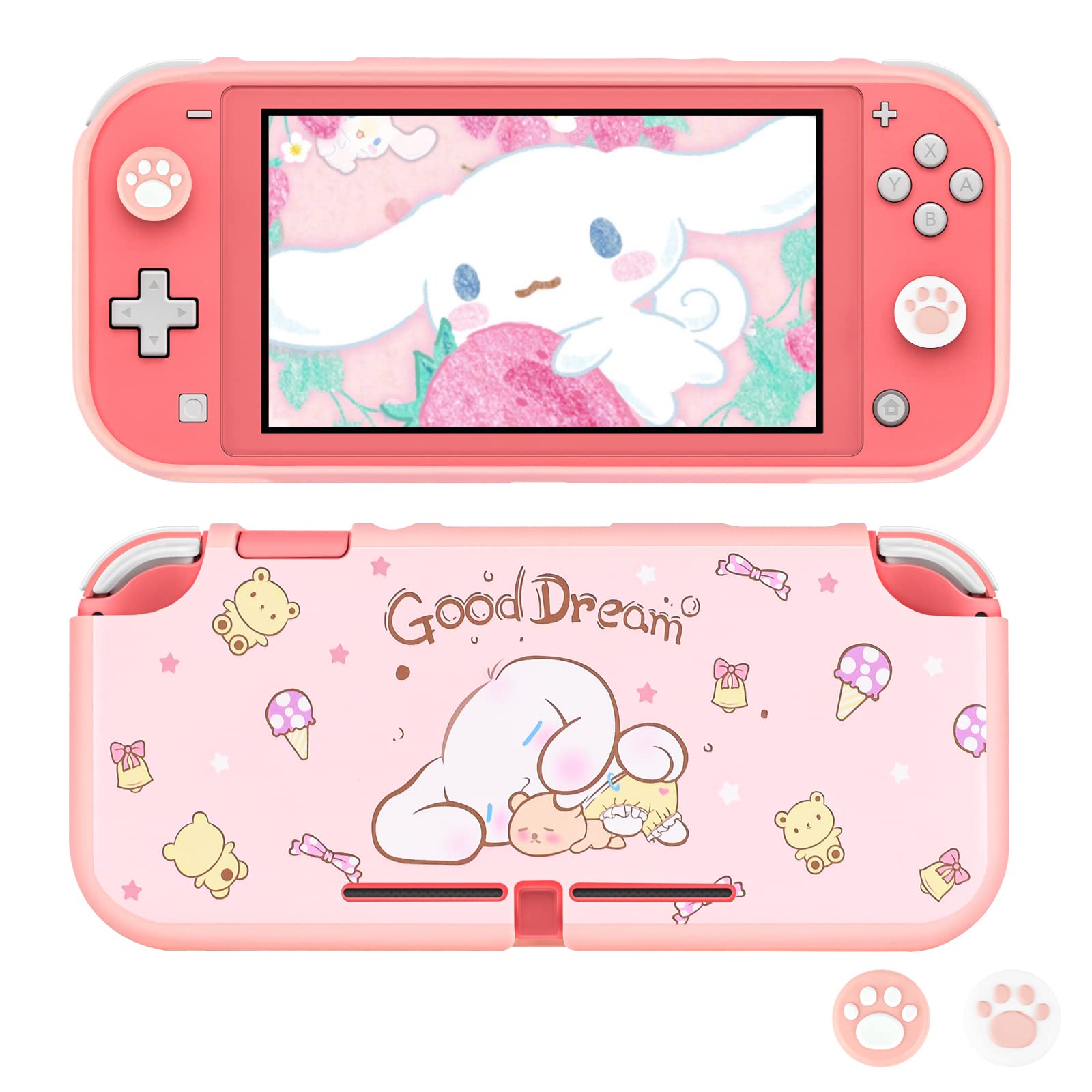 DLseego Protective Case Design for Switch Lite, TPU Cover Case Cute Rabbit Animal Pattern Shock-Absorption Design Hard Cover with 2 pcs Thumb Grips - Pink Rabbit