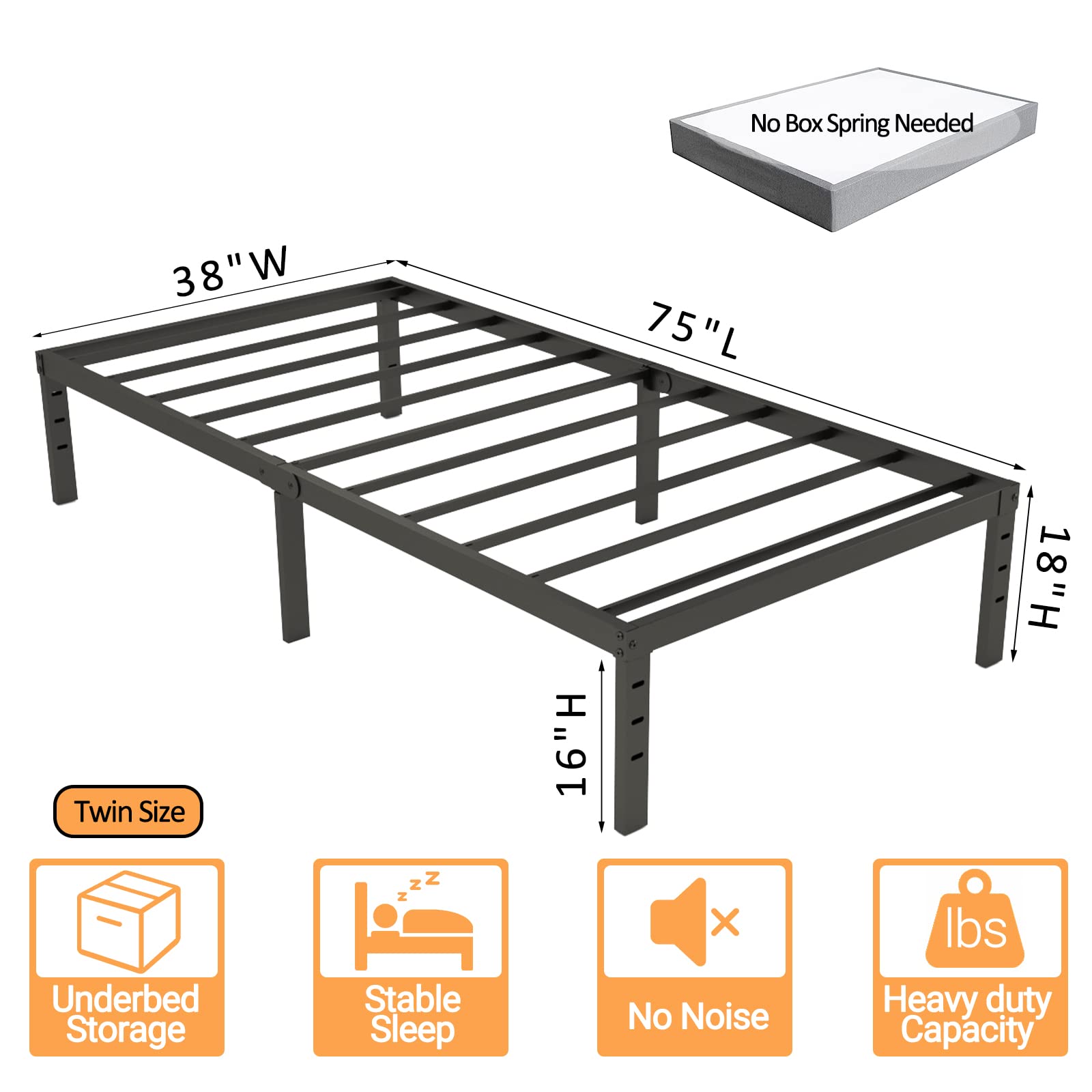 DURISO King Bed Frame 14 Inch High Metal Platform Heavy Duty Sturdy King Size Bed Frames Max 3500lbs Easy to Assemble No Box Spring Needed No Noise Black