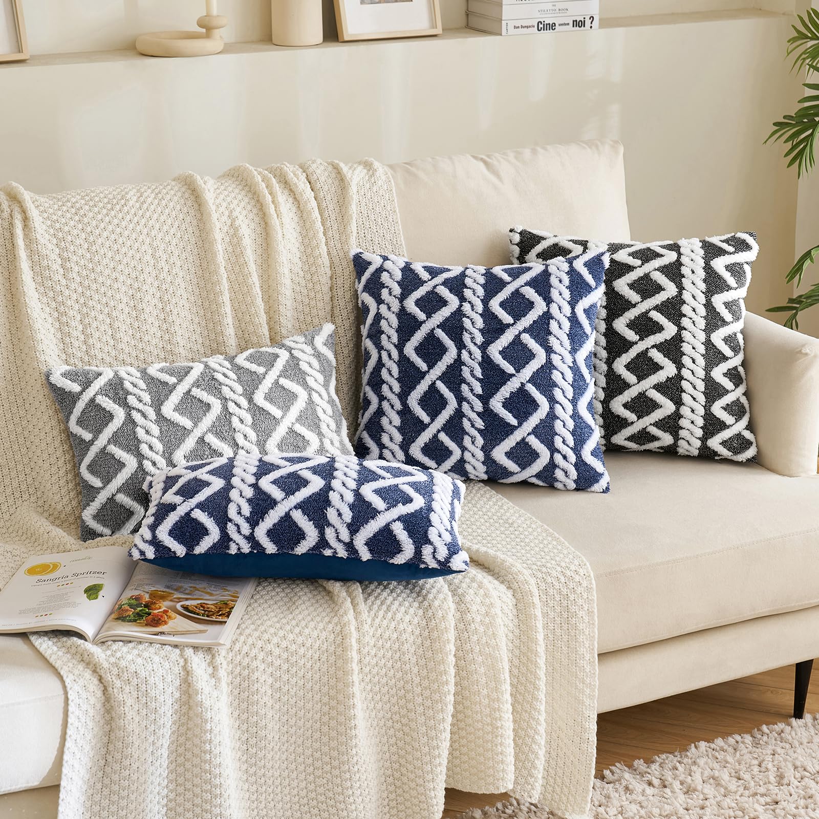 EMEMA Decorative Faux Wool Throw Pillow Covers Soft Plush Fuzzy Short Fleece Rectangle Cushion Covers Solid Pillowcases for Couch Bed Sofa Living Room Pack of 2, 12x20 Inch Cream Beige
