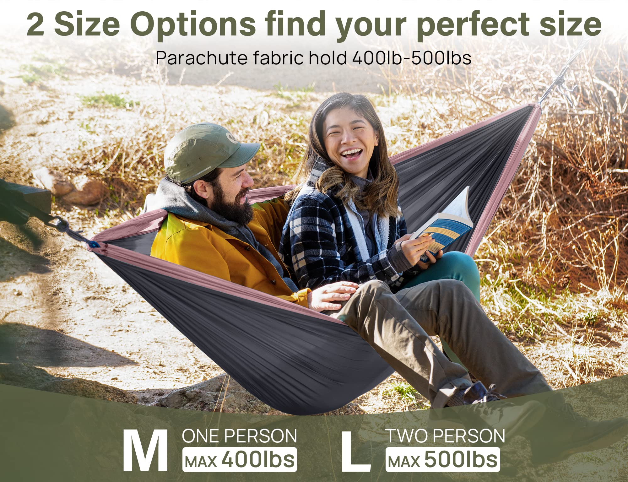 Kootek Camping Hammock Single Portable Hammocks Camping Accessories for Outdoor, Indoor, Backpacking, Travel, Beach, Backyard, Patio, Hiking, Charcoal Rose