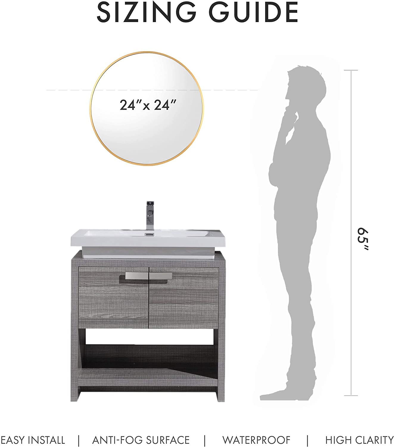 SHERBECK Black Round Bathroom Mirror Circle Wall Mirror 24X24 Wall Mounted Mirror for Living Room,Bedroom,Entryways Vanity(Black,24")