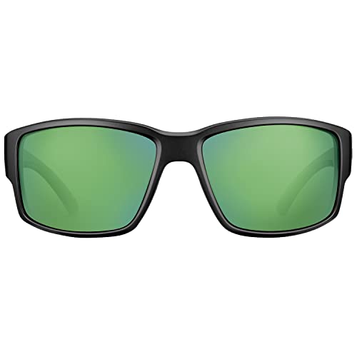 Flying Fisherman Baleen Wrap Around Polarized Sunglasses, Matte Black Frame/Amber-Green Mirror Lens, Medium