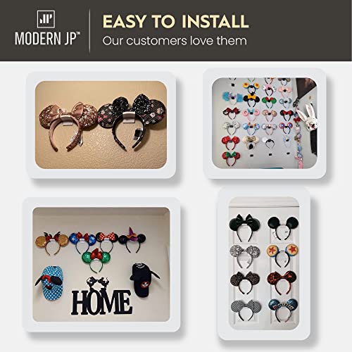 Modern JP Adhesive Hooks for Disney Ears (8-Pack) - Minimalist Disney Ear Holder, No Drilling Headband Holder Design, Strong Hold Headband Organizer - U.S. Patent Pending, Black
