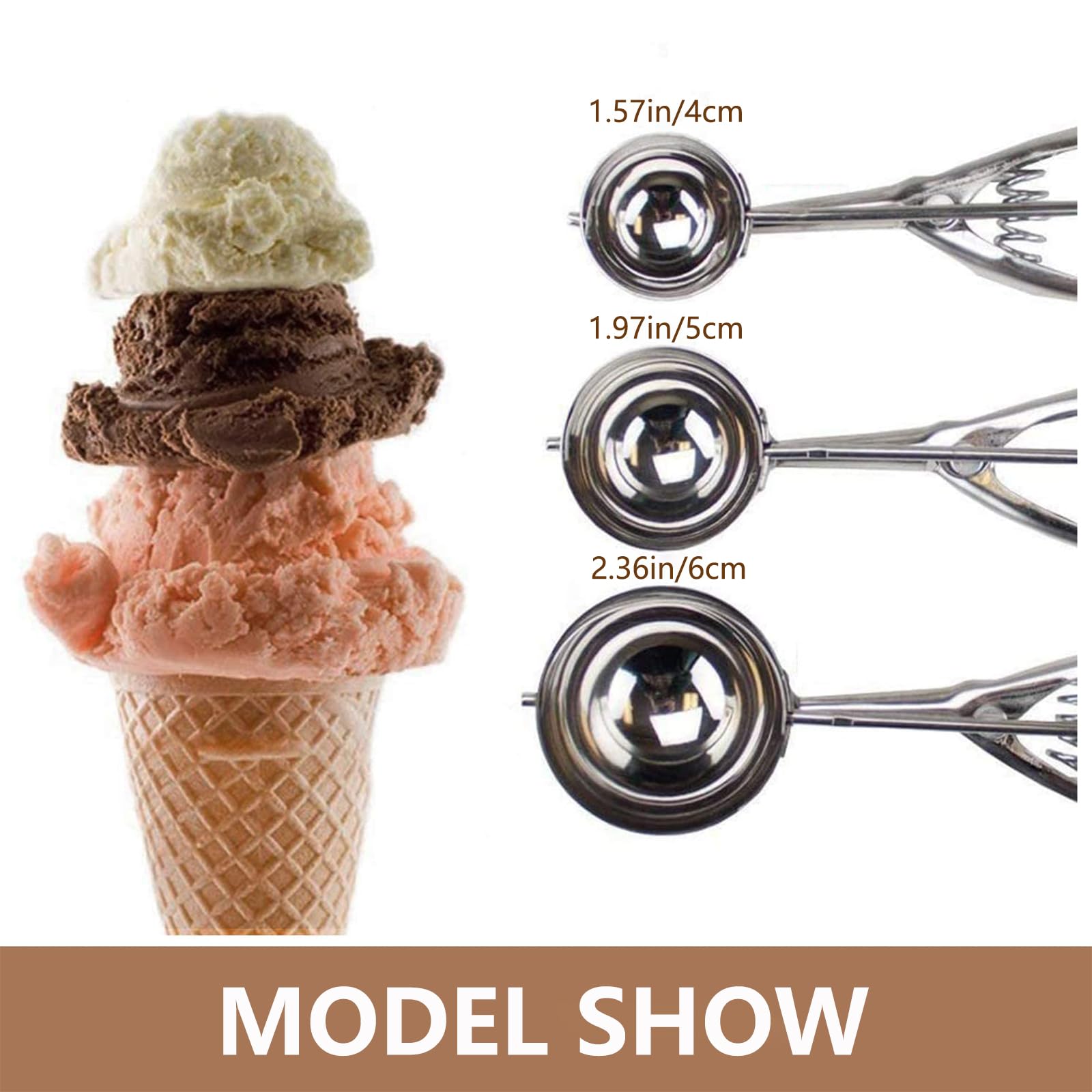 Ice Cream Scoop, 3Pcs Cookie Scoop Set, Cookie Scoops for Baking Set of 3, Ice Cream Scooper with Trigger Release, Cookie Scooper for Baking, Cupcake Scoop for Baking Set of 3 with Cookie Dough Scoop