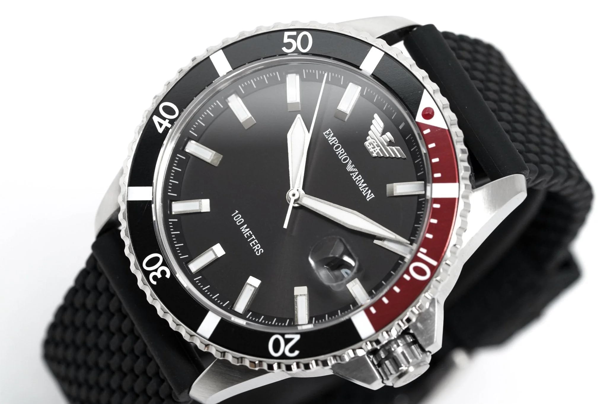 Emporio Armani Emporio Armani Three-Hand Date Black Mesh Silicone Watch (Model: AR11341)