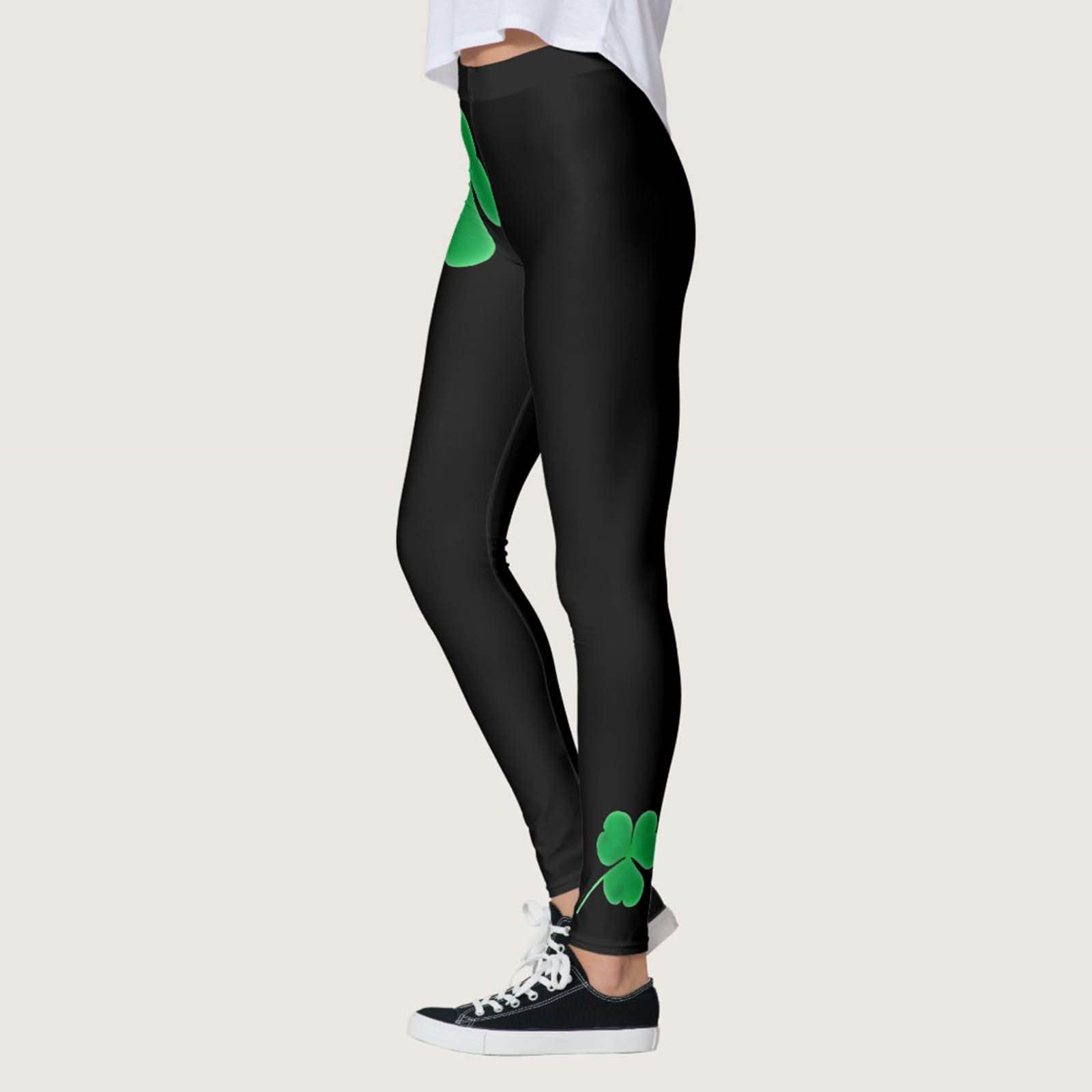 Gyouwnll Women's Saint Patrick Tights Tights Clover Irish Shamrock Women Leggings Compression Patterned Workout Shamrocks, X-Large