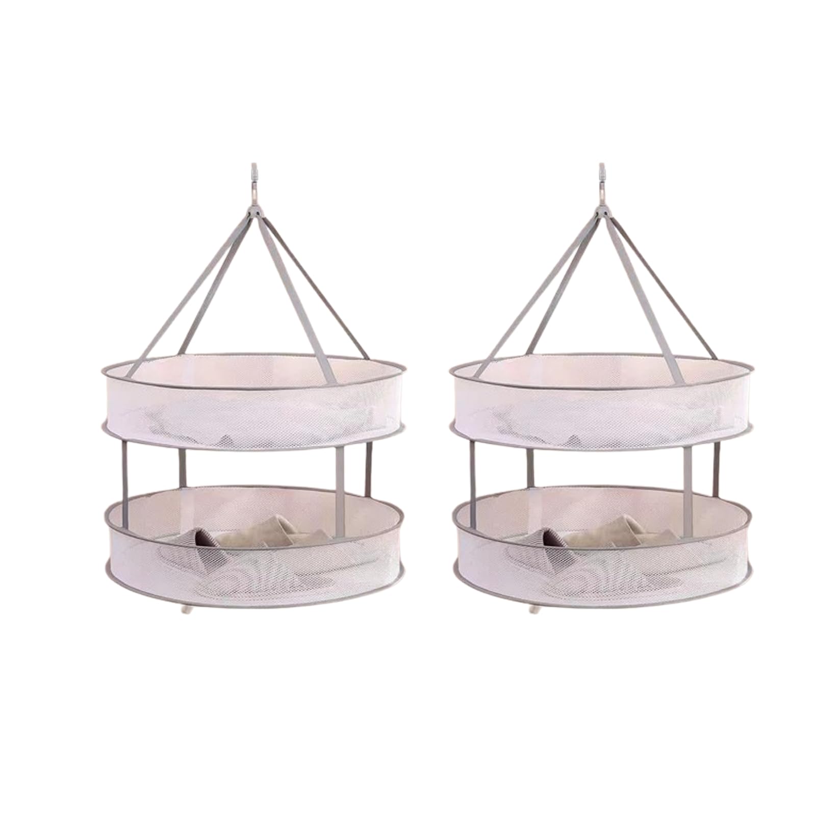 Qaoliffa 2-Tier Folding Mesh Clothes Hanging Dryer,Prevent Sweater from Deforming,Laundry Basket for Drying Underwear,Towels, Hats, Scarves,23 inches in Diameter(Set of 2)