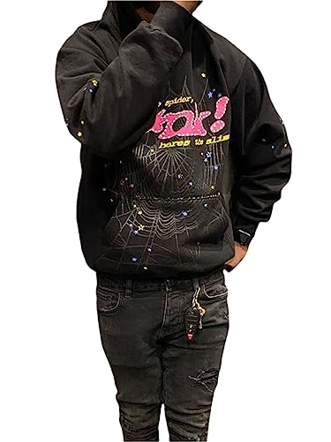 KOSUSANILL Full Zip Up Hoodies Spider 555 Gothic Graphic Print Designer Hoodie Y2K Rhinestone Oversized Sweatshirt Halloween outfit (Black Spider Net, M)
