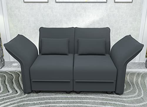 LLappuil Velvet Modular Sectional Loveseat Sofa with Storage, 63" Love Seat 2 Seater Couch Perfect for RV and Small Apartment Grey