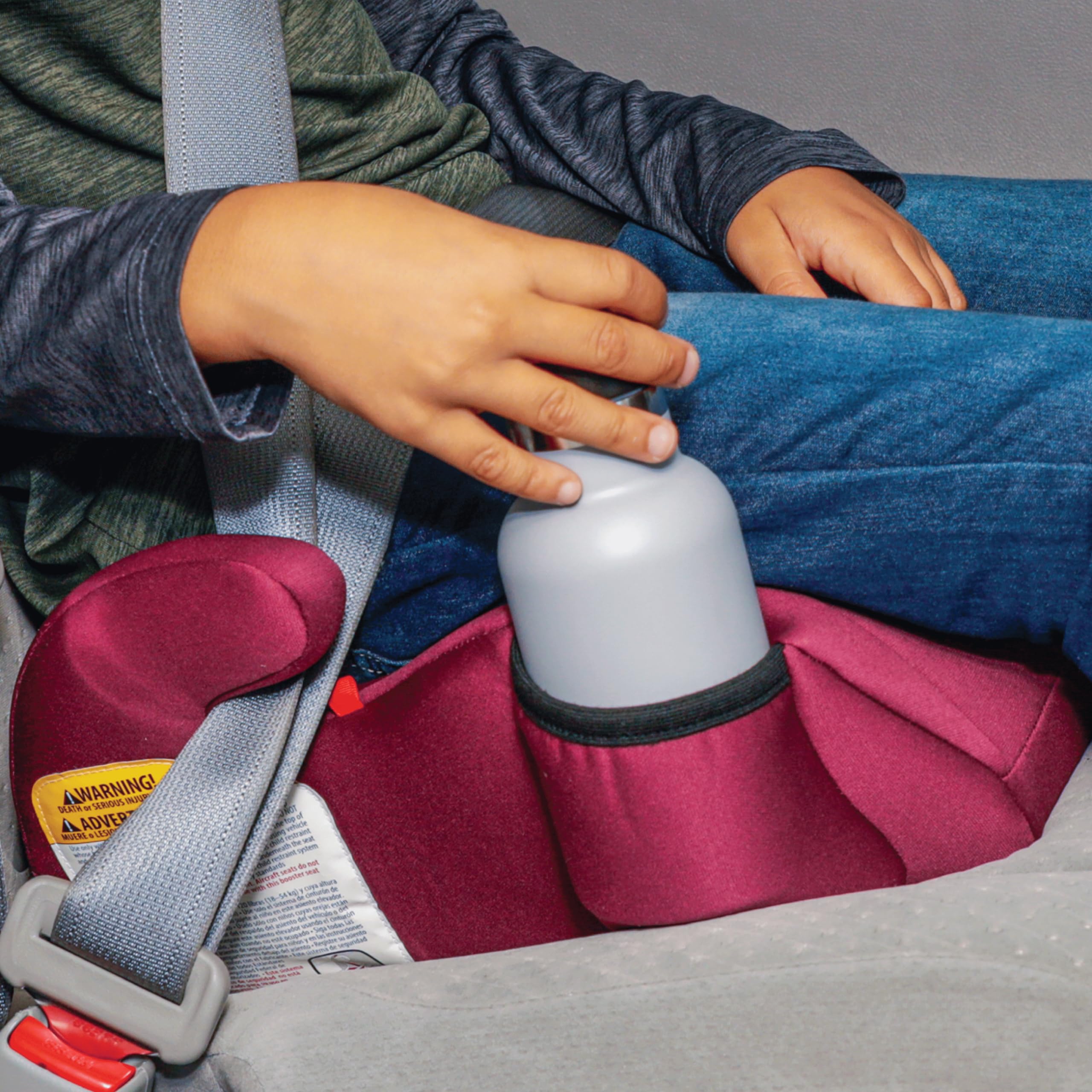 Diono Solana 2022, No Latch, Single Backless Booster Car Seat, Lightweight, Machine Washable Covers, Cup Holders, Pink