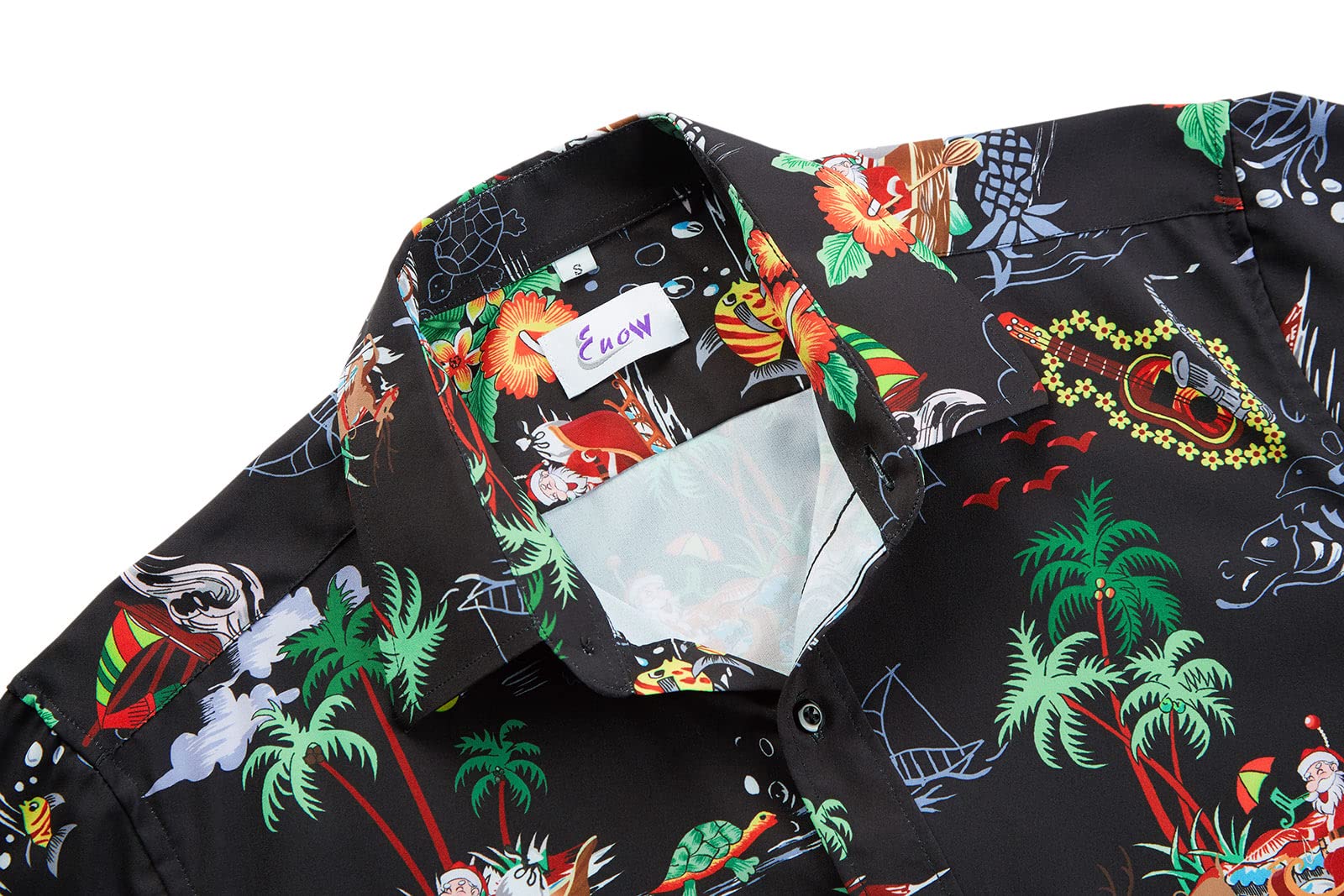 EUOW Men Christmas Button Down Shirt for Men Short Sleeve Funny Santa Hawaiian Vacation Shirts(Christmas Black,L