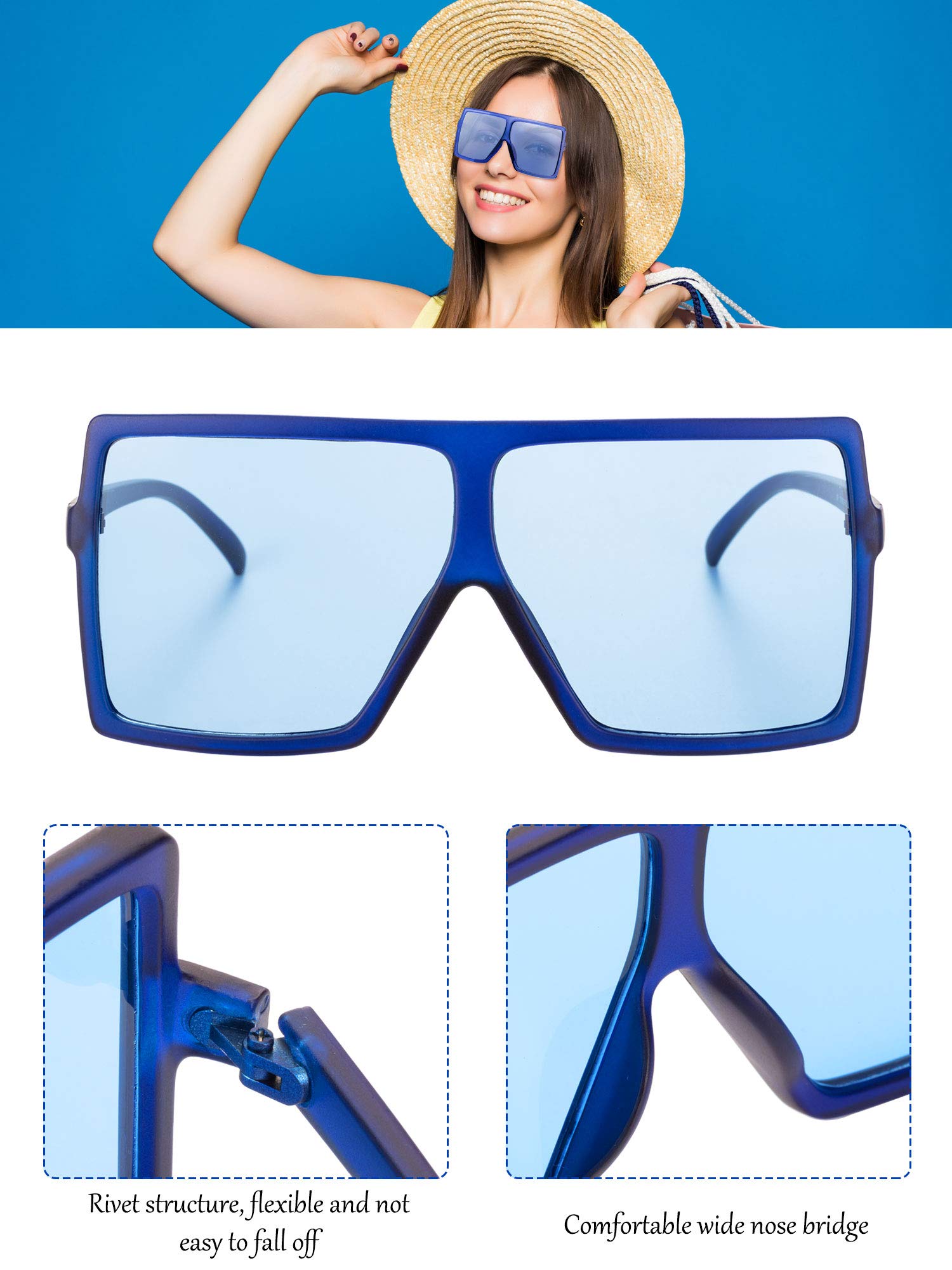 Frienda 14 Pairs Square Oversized Sunglasses Flat Top Big Shades Oversize Sunglasses for Women