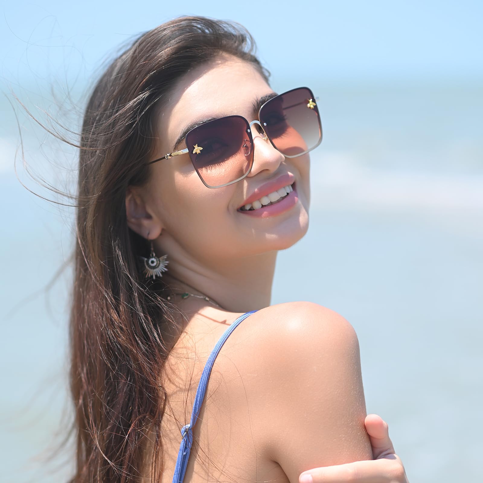 Dollger Square Oversized Sunglasses for Women Trendy Black Sunglasses Large Frame Gradient Lens UV400 Protection