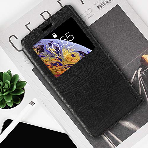 Shantime for Infinix Hot 20i X665E Case, Wood Grain Leather Case with Card Holder and Window, Magnetic Flip Cover for Infinix Hot 20i X665E (6.6β) Black