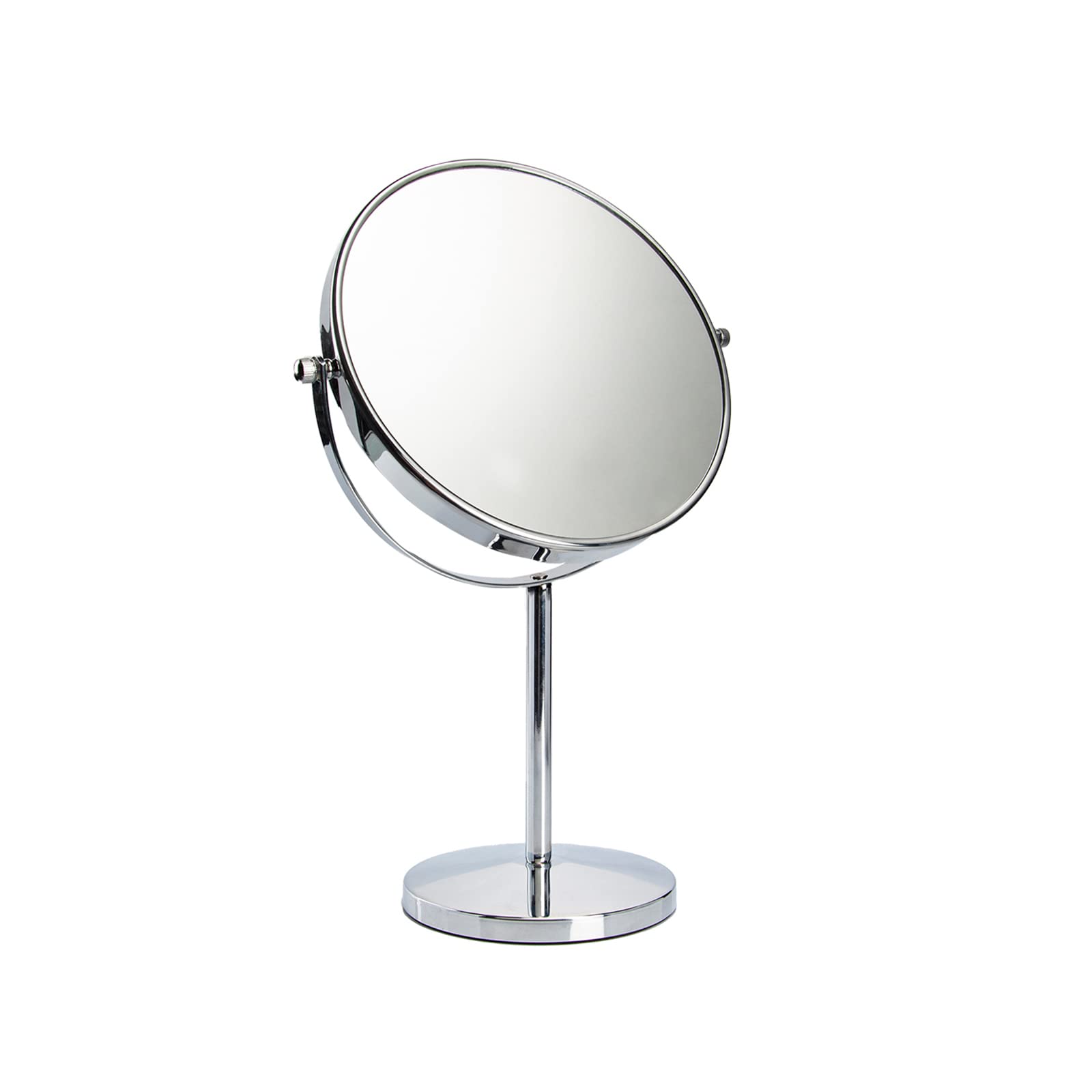Tabletop Makeup Mirror with Magnification 8" Double-Sided Vanity Mirror 1X/10X Magnifying Mirror with Stand,Classic Round Desktop Make Up Mirror for Bathroom Bedroom,15" Height,Bright Silver,No Light