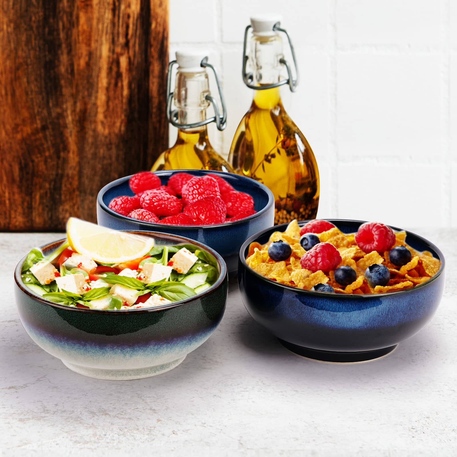 GRABADO Handmade Large Salad Bowls, Ceramic Bowl 60oz for Eating, Porcelain Serving Bowl Glazed, Popcorn Bowl 8",Decorative Bowl for Salad, Ramen, Soup and Fruit,Dishwasher & Microwave Safe(Sky Blue)