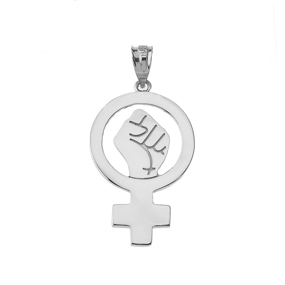 Elegant Sterling Silver Woman Power Charm Pendant Necklace, 16"