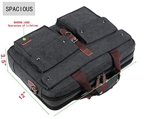 Stylish 17 inch Canvas Laptop Bag Messenger Bag Briefcase Vintage Crossbody Shoulder Bag Military Satchel for Men BC-07 (Light Black)