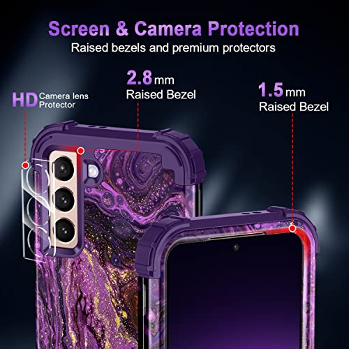 Miqala for Galaxy S21 5G Case with 2 Camera Lens Protector,Glow in The Dark Three Layer Shockproof Heavy Duty Full Body Protective Case for Samsung Galaxy S21 5G,Deep Purple