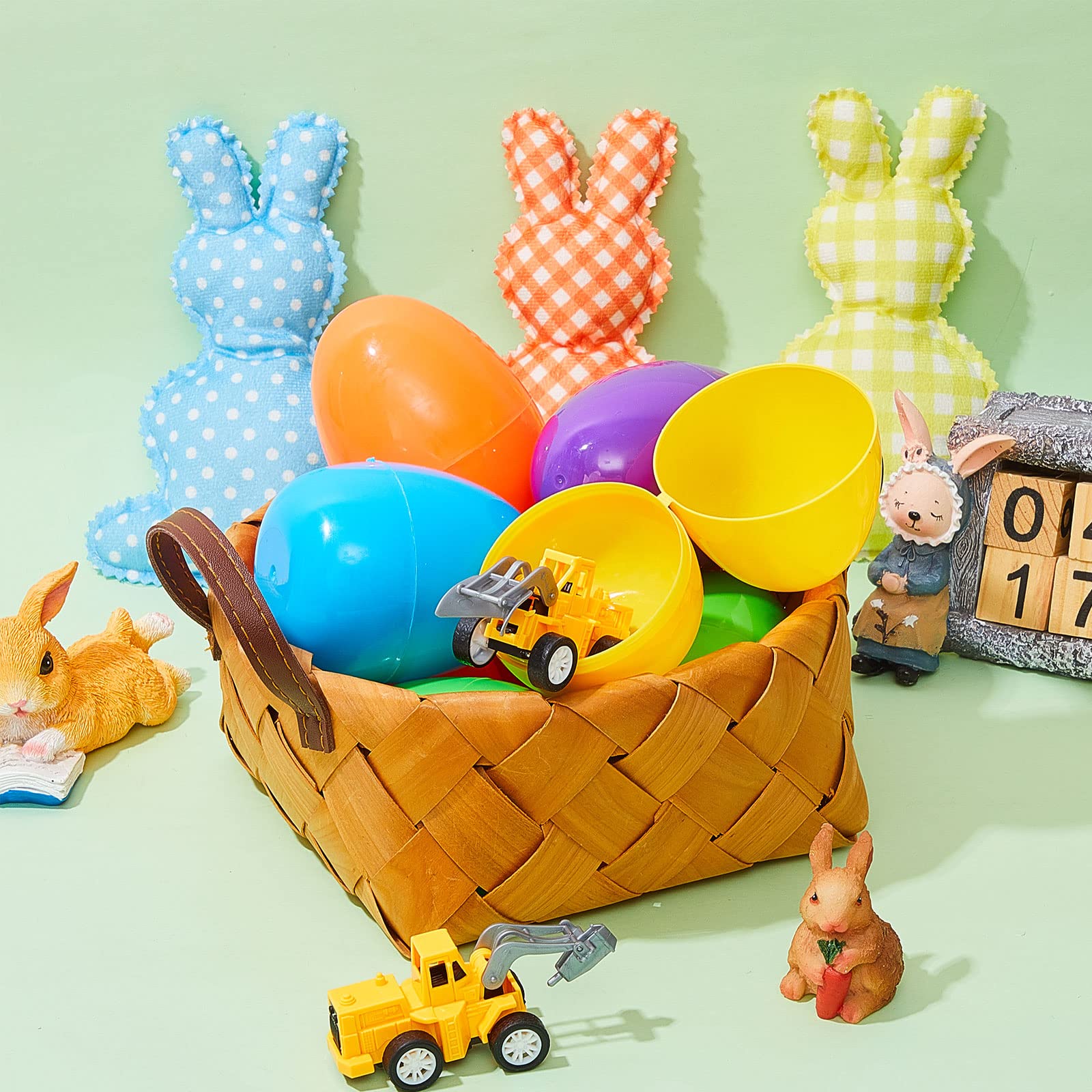 Meooeck 48 Pcs Prefilled Easter Eggs with Construction Vehicles Building Blocks Filled for Egg Hunt Plastic Toys Inside Colorful Basket Stuffers Easter Party Favor Boys Gifts Kids
