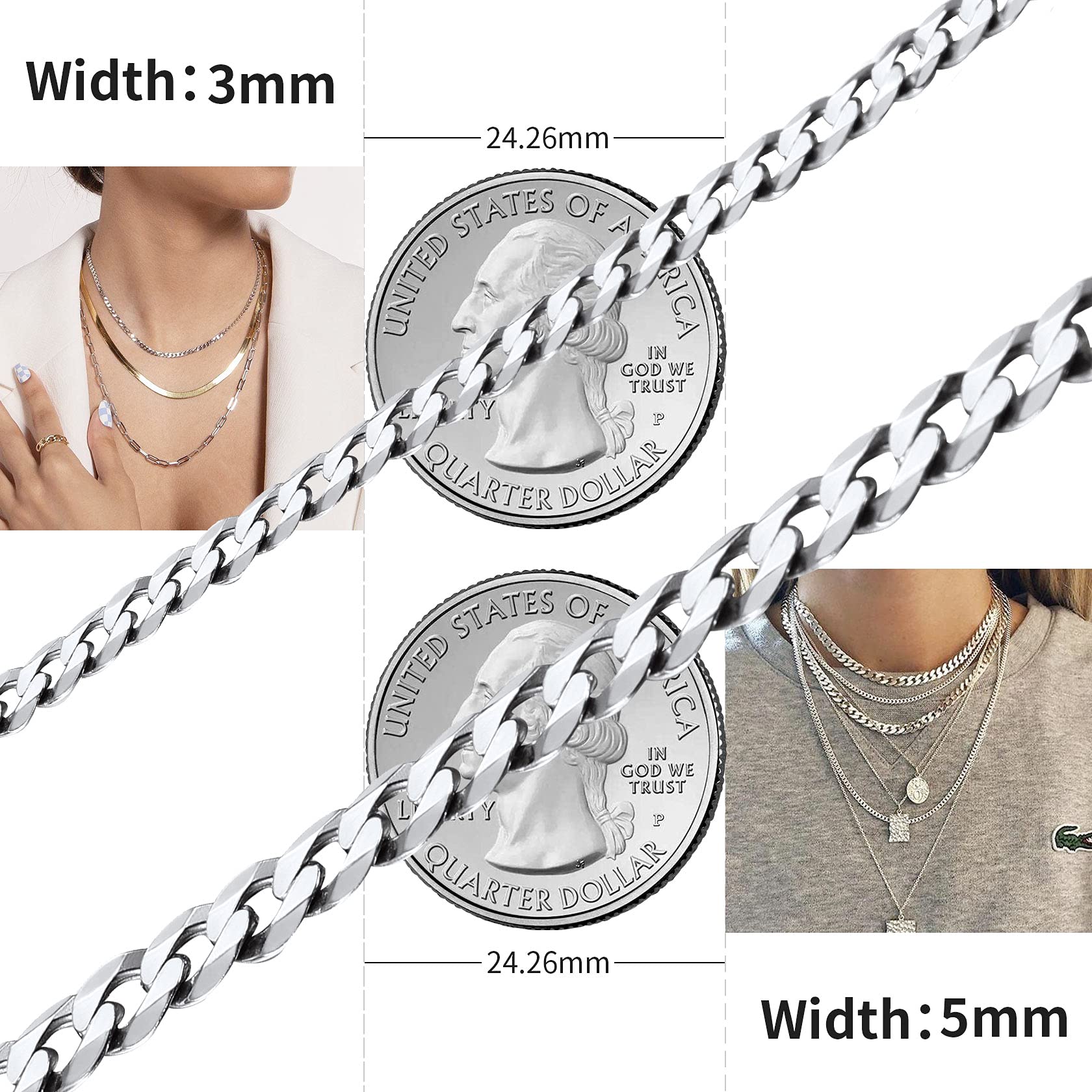 Figaro Choker Link Necklace Hypoallergenic 925 Sterling Silver Chain Handmade Jewelry for Women 14", 5mm Wide