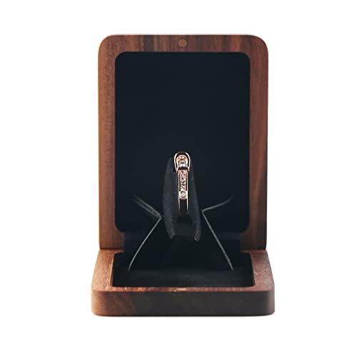Yookin Handcrafted Wooden Rotating Ring Box Magnetic Closure Ring Storage Case Portable Ring Holder for Proposal,Engagement,Wedding (Black walnut)