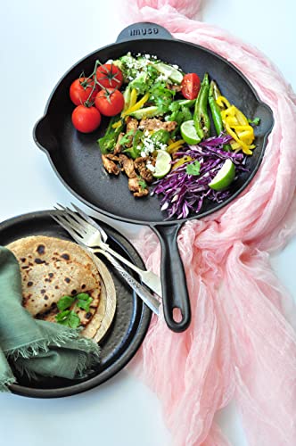 IMUSA USA 12" Cast Iron Skillet with Helper Handle for Indoor & Outdoor