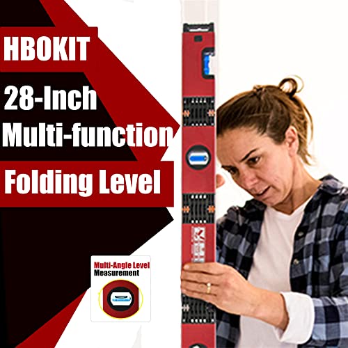 HBOKIT Foldable Level Multi-function Woodworking Tools 28inch Folding Level with 45°/90°/180° Bubbles for Carpenters,Woodworkers,Fabricator