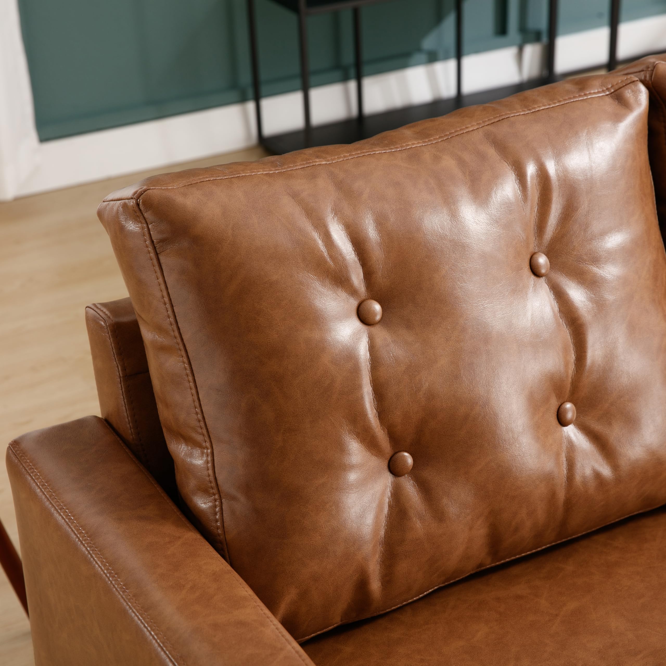 Modern Loveseat Couch Sofa, 53" PU Leather 2 Seat Sofa Couch with Comfy Upholstered Cushions, 2 Seater Button Tufted Sofas with Deep Seat for Small Spaces Living Room, Bedrooms, Apartment, Brown