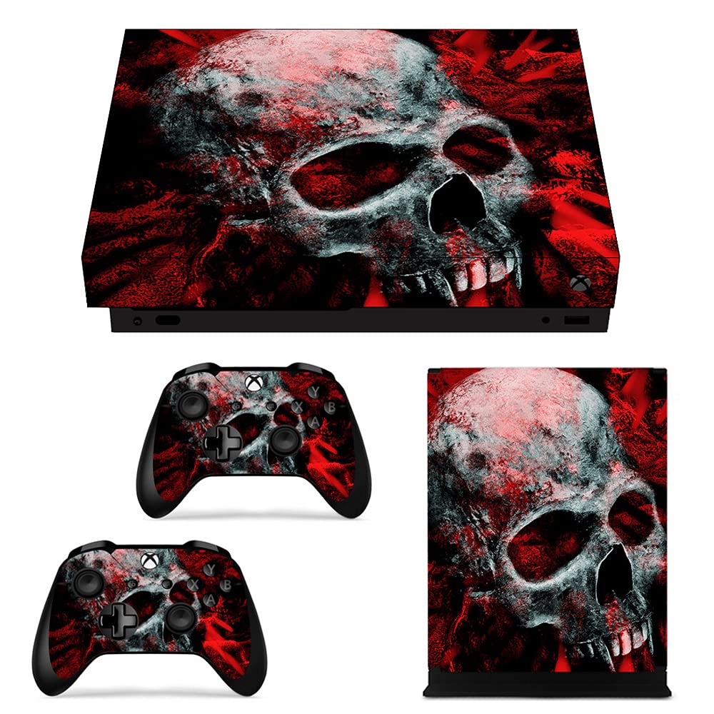 FOTTCZ Vinyl Skin for Xbox One X Console & Controllers Only, Sticker Decorate and Protect Equipment Surface, Gray Skull
