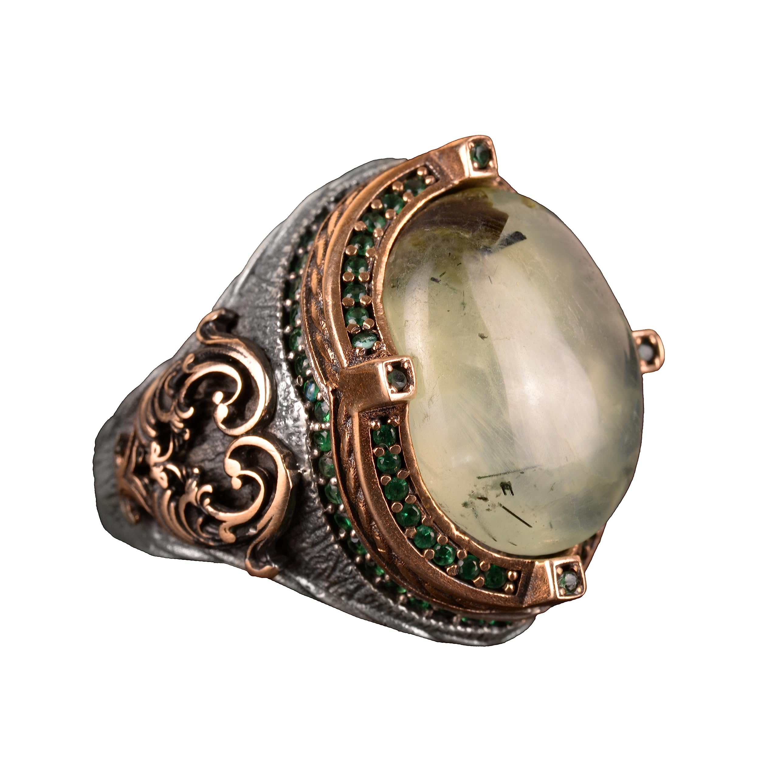 Falcon Jewelry Real Natural Jade Prehnite Gemstone Ring, 21.75 Carat, Jade Ring, 925 Sterling Silver Ring, Handmade Jewelry green