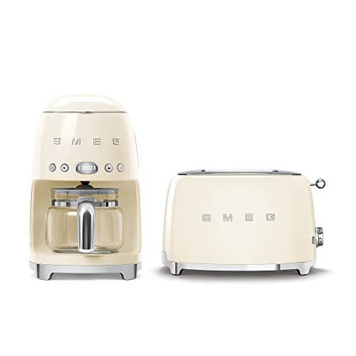 Smeg Retro Drip Coffee Machine and 2-Slice Toaster Bundle, Cream